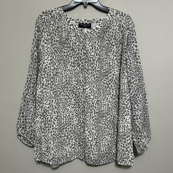 Lane Bryant | Tops | Lane Bryant Womens Blouse 2224 White Gray Leopard ...